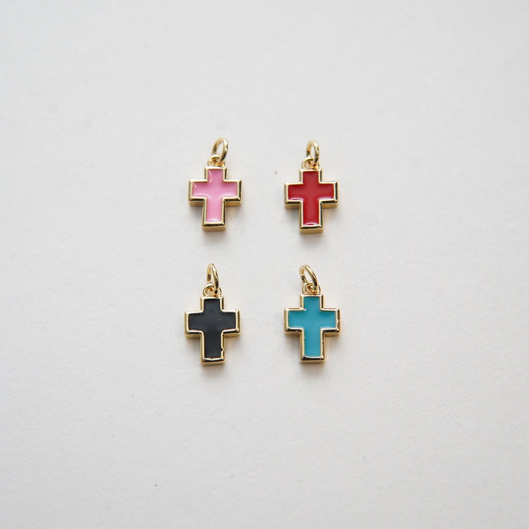 Gold Cross Charms,18k Gold Filled Enamel Cross Pendant,cross Charm ...