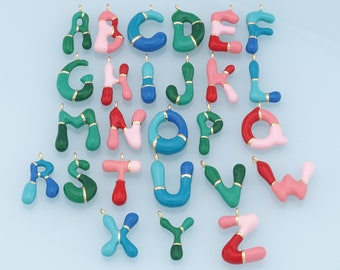 18K Gold Filled Letter Pendant,personalise Enamel Initial Charm ...