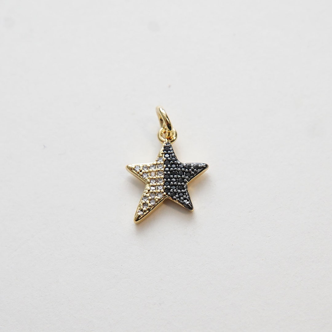 Gold Star Charms,18k Gold Filled CZ Micro Pave Star Pendant,black Star ...