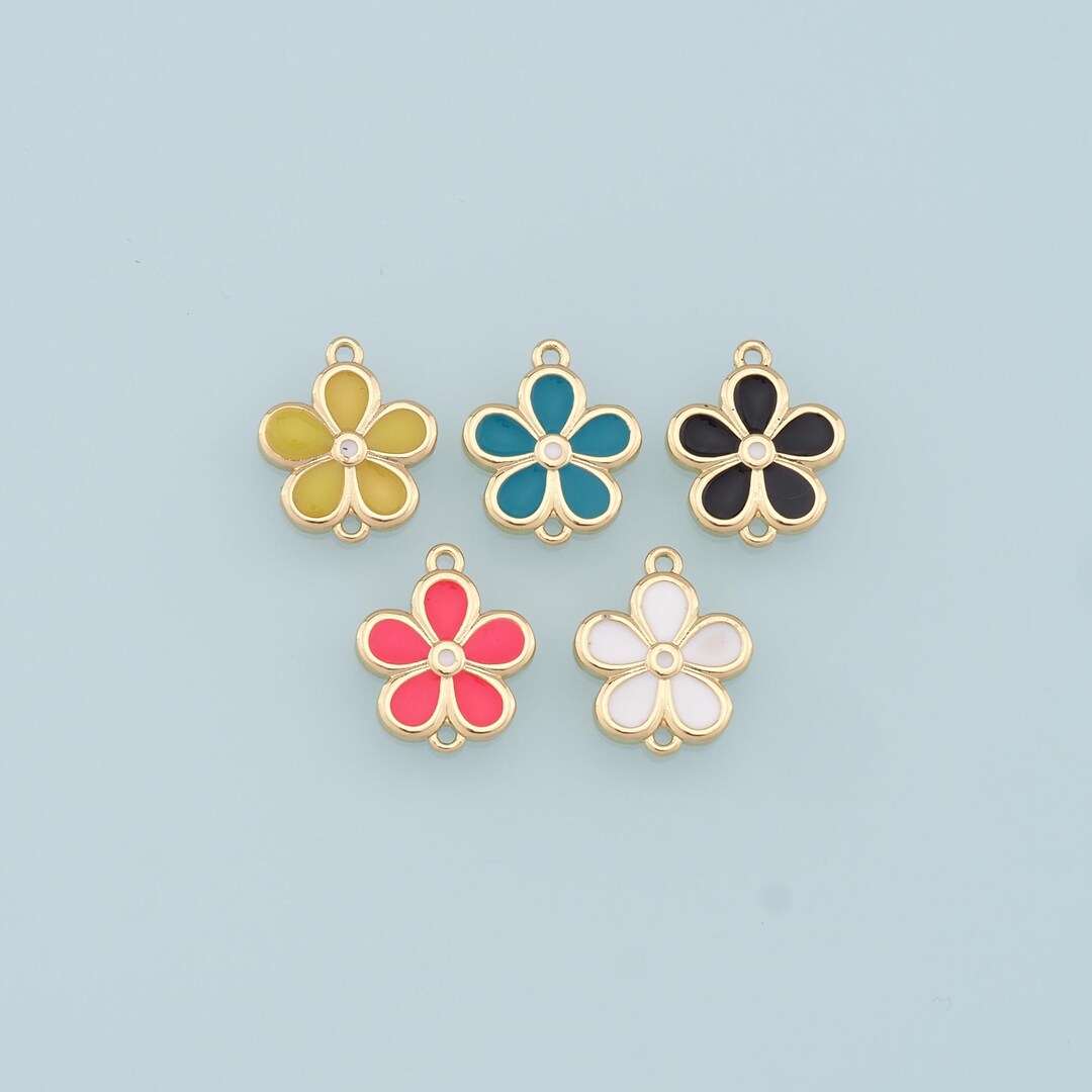 Gold Flower Charms,18k Gold Filled Enamel Flower Pendant,flower Charm ...
