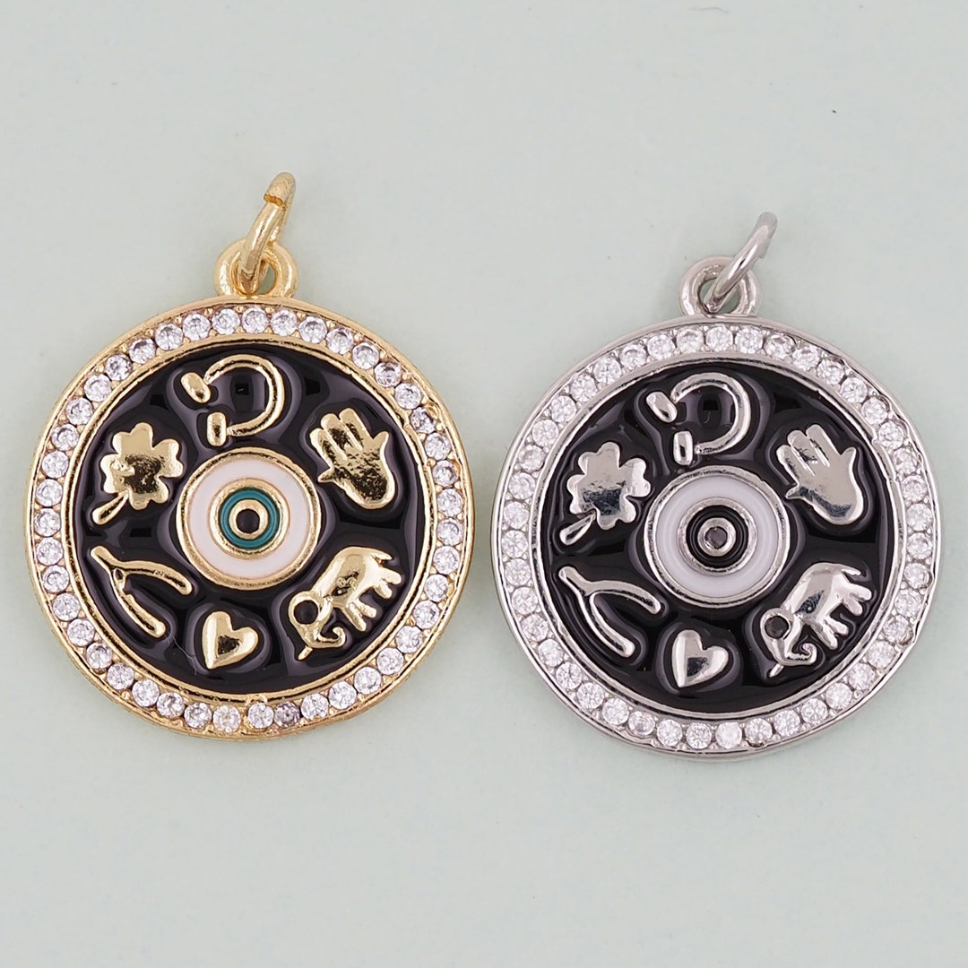 Gold Luck Charms,18k Gold Filled Round Pendant Charm Bracelet Necklace ...