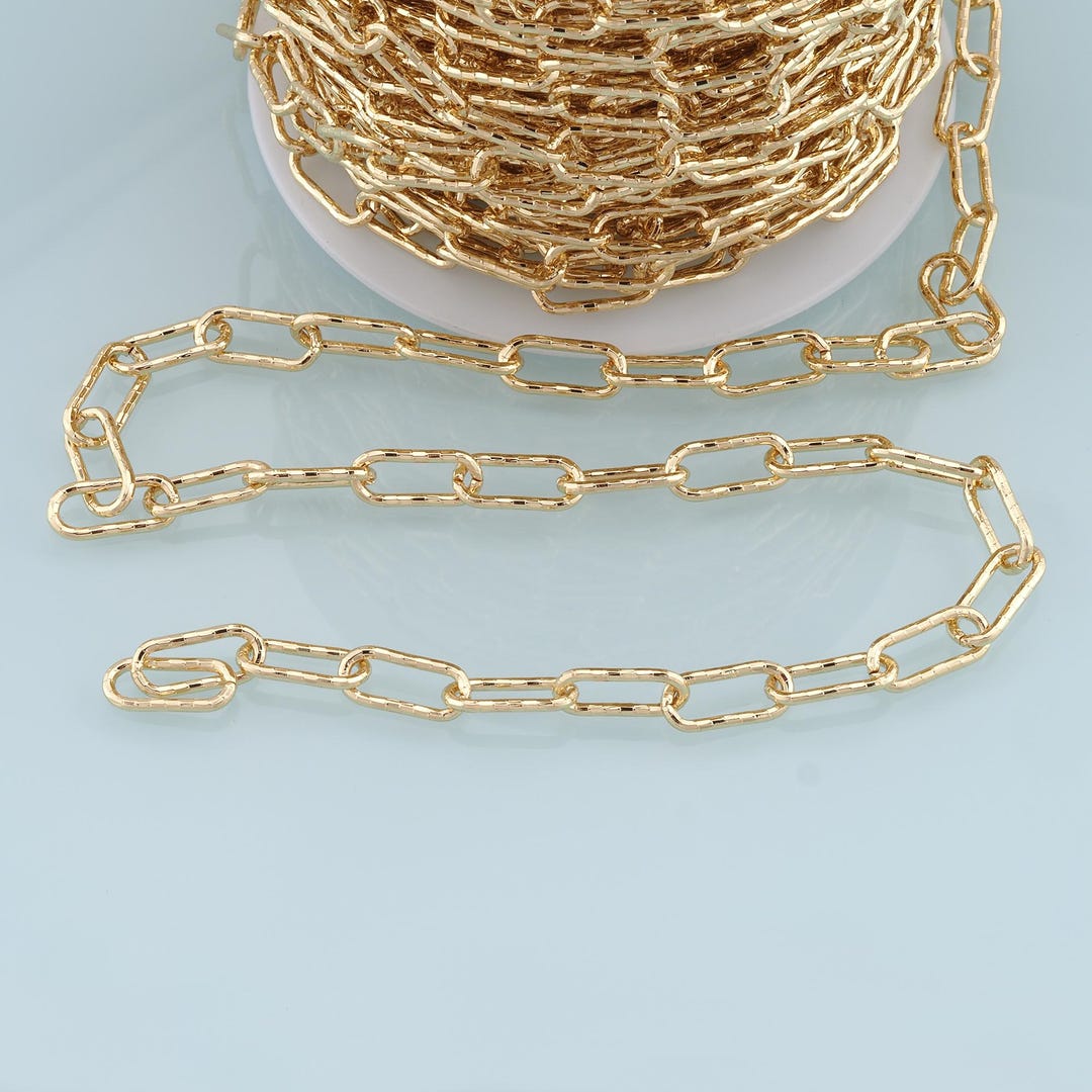 Gold Oval Chain,18k Gold Filled Rectangle Paper Clip Chain for Necklace ...