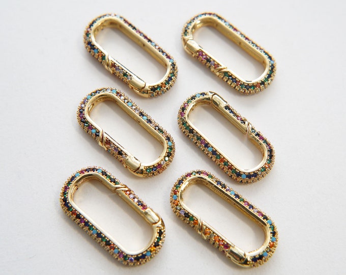18K Gold Filled CZ Oval Carabiner Clasp,buckle Clasp,carabiner Screw ...