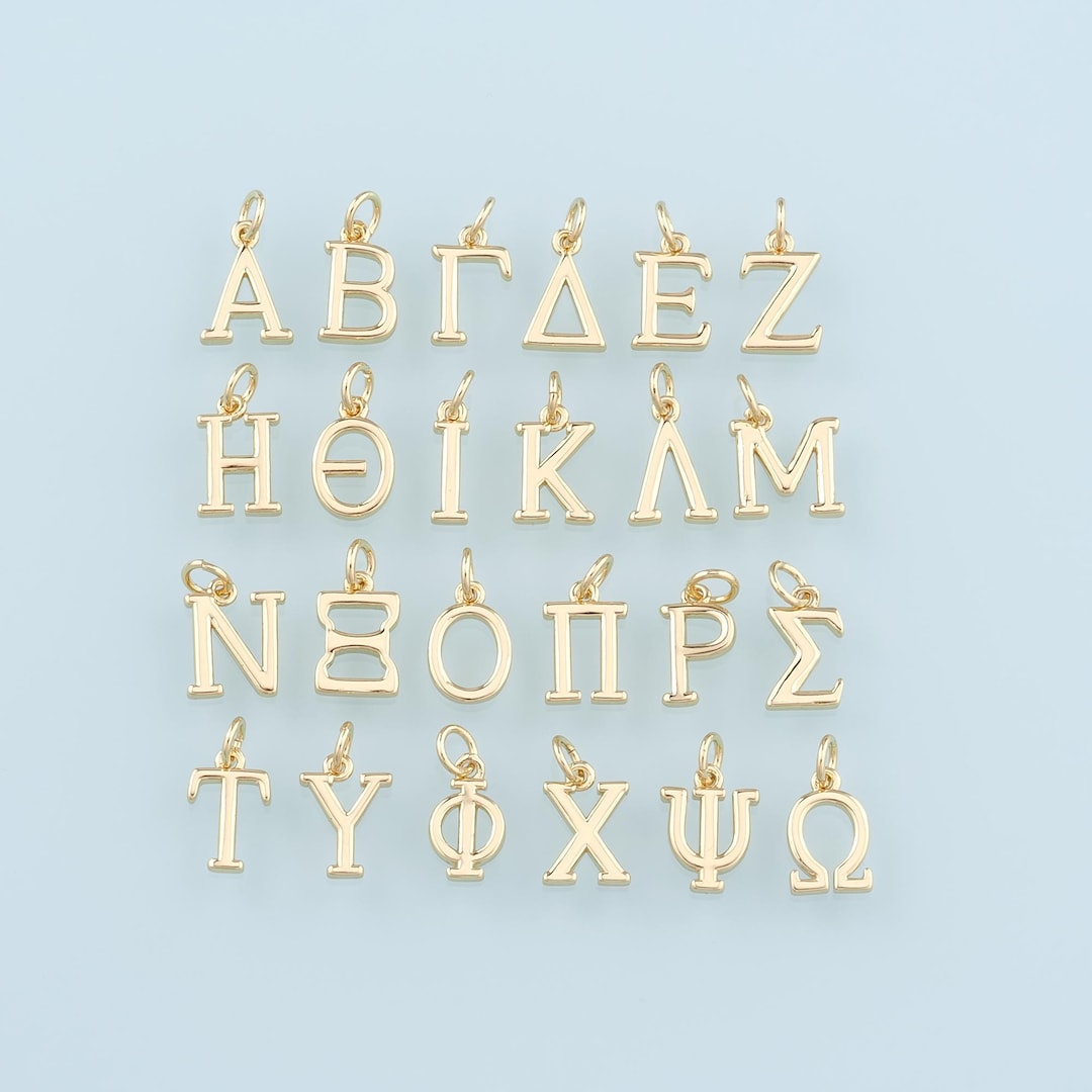 Gold Letter Charms,18k Gold Filled Greek Alphabet Letter Pendant,pearl ...