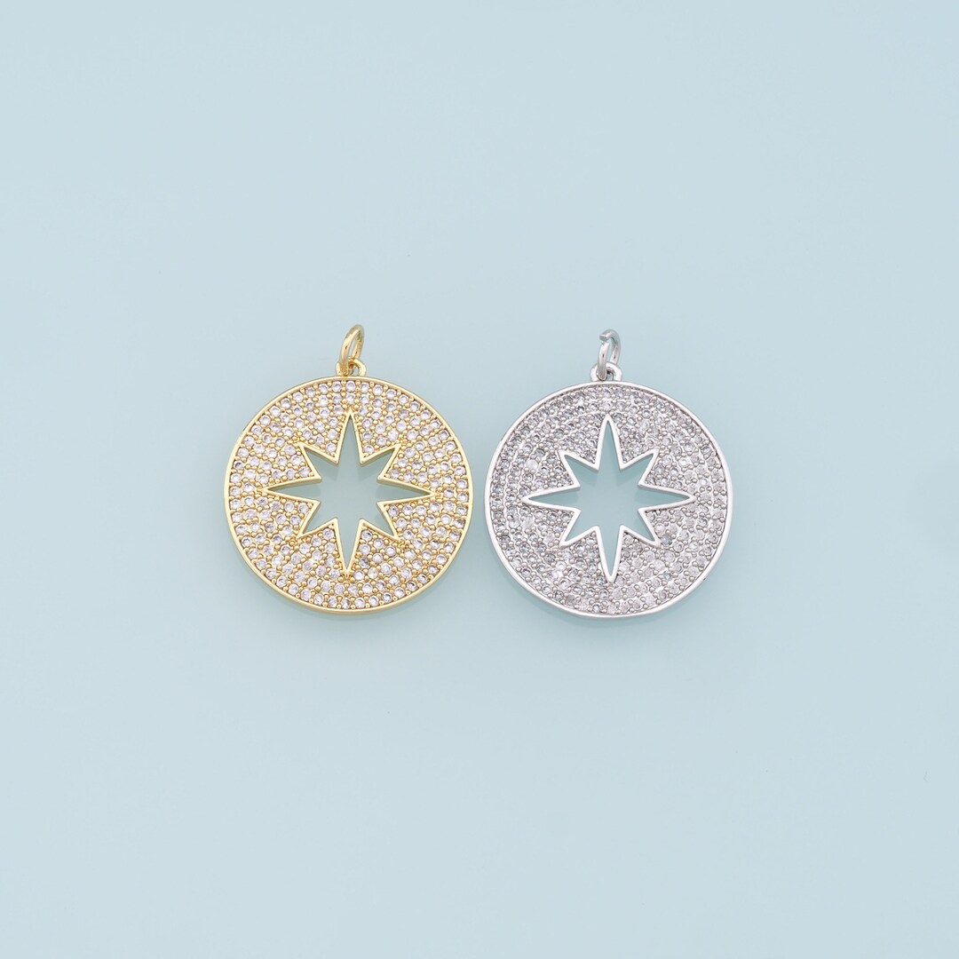 Gold Round Star Charms,18k Gold Filled Starburst Pendant,cz Micro Pave ...