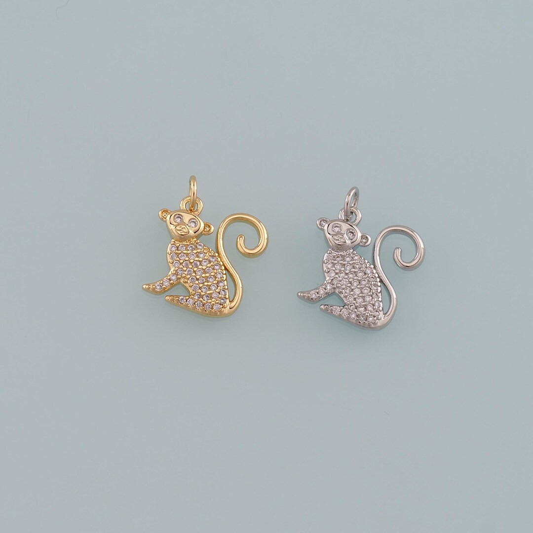 Gold Zoo Charms,18k Gold Filled Monkey Pendant,cz Micro Pave Monkey ...