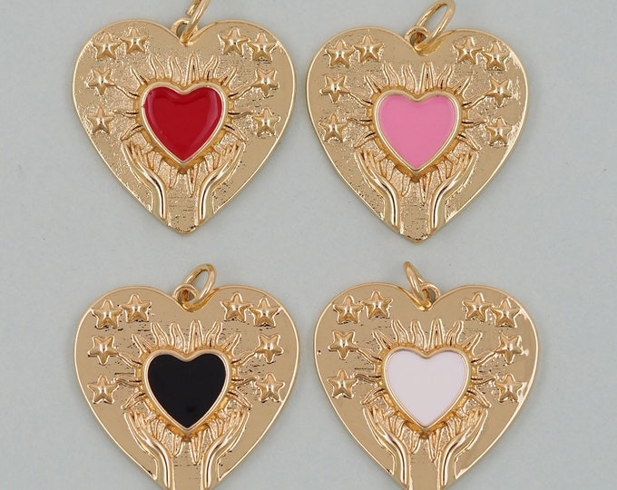 18K Gold Filled Oval Heart Pendant,enamel Heart Charm Bracelet Necklace ...