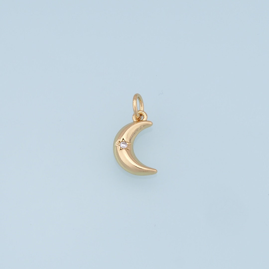 Gold Moon Star Charms,18k Gold Filled CZ Moon Pendant,celestial Charm ...