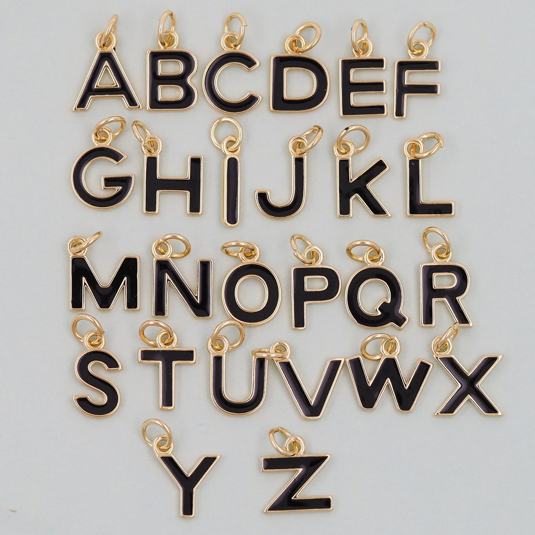 Gold Letter Charms,18k Gold Filled Letter Pendant,black Enamel Initial ...