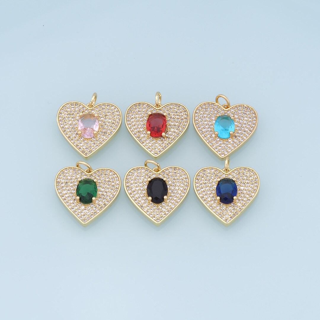 Gold Heart Charms,18k Gold Filled Heart Pendant,crystal Heart Charm ...