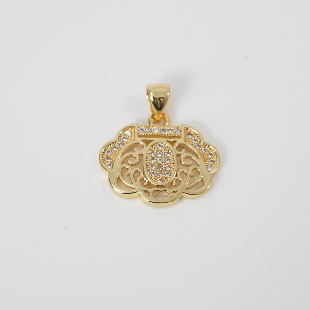 Gold Longevity Lock Charms,18k Gold Filled Longevity Lock Pendant ...