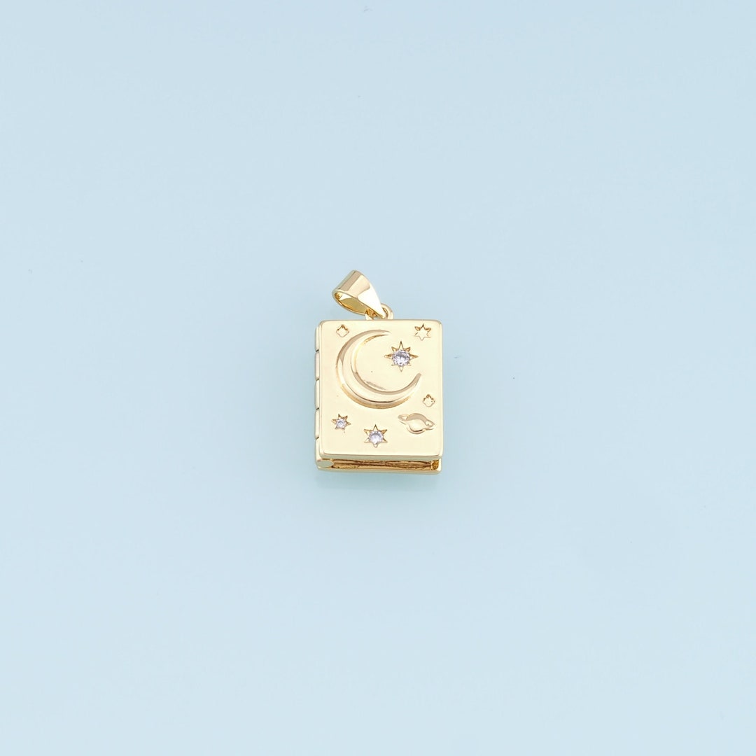 Gold Moon Star Charms,18k Gold Filled Openable Diary Book Pendant ...