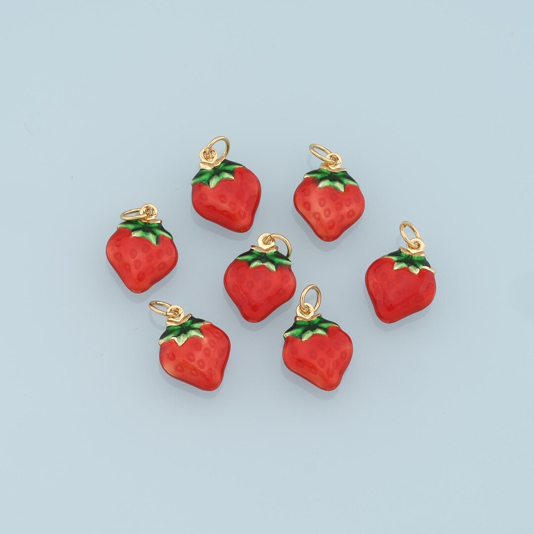Gold Strawberry Charms,18k Gold Filled Enamel Strawberry Pendant,fruit Charm Bracelet Necklace ...