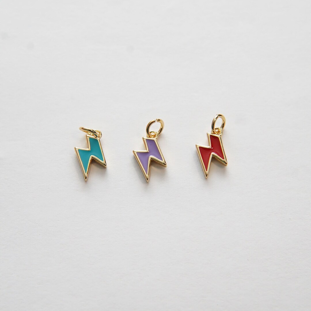 Gold Enamel Lightning Charms,18k Gold Filled Tiny Lightning Pendant ...