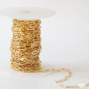 Gold Oval Chain,18k Gold Filled Rectangle Paper Clip Chain for Necklace ...
