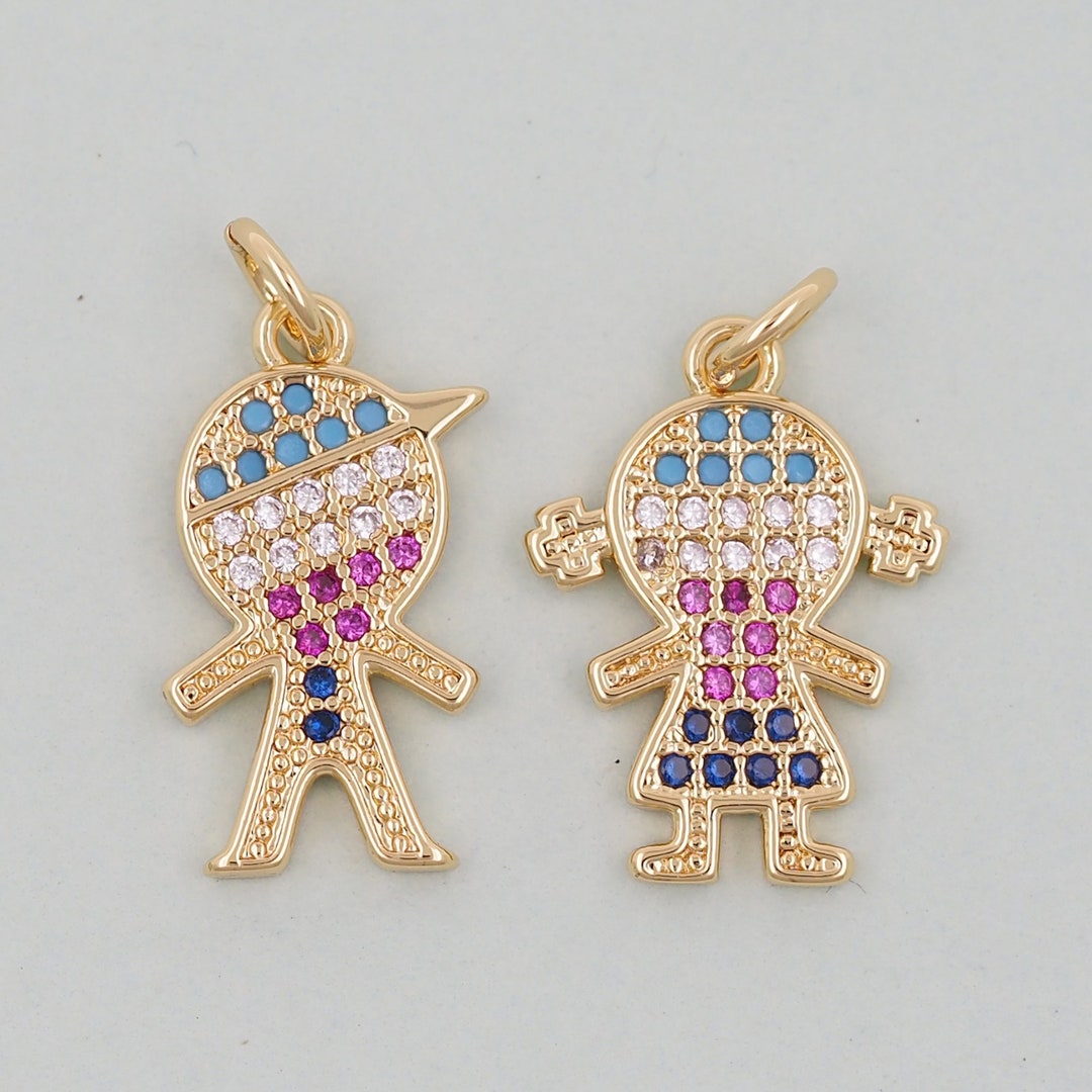 18K Gold Filled Boy Girl Pendant,boy Girl Charm Bracelet Necklace for ...