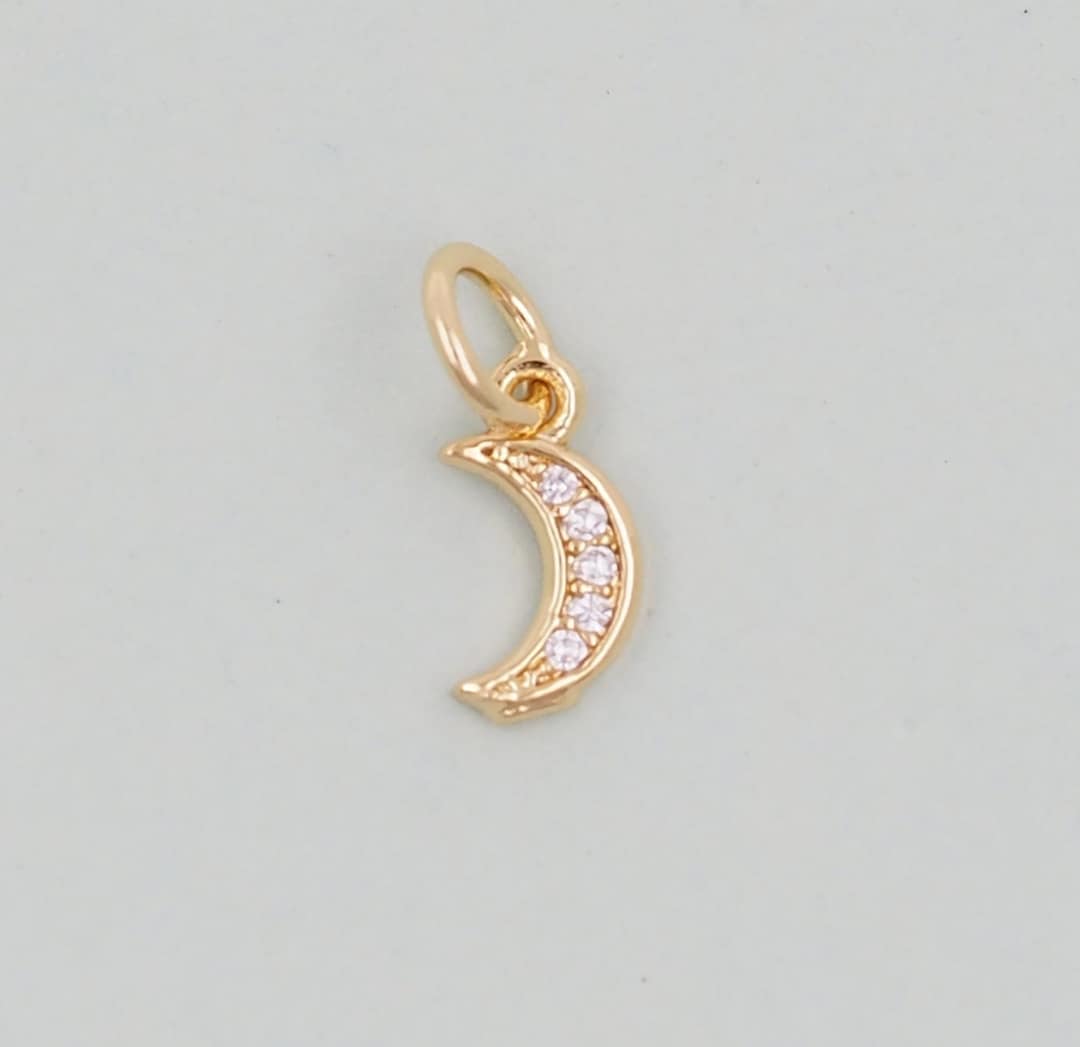 Gold Moon Charms,18k Gold Filled CZ Moon Pendant,celestial Charm ...