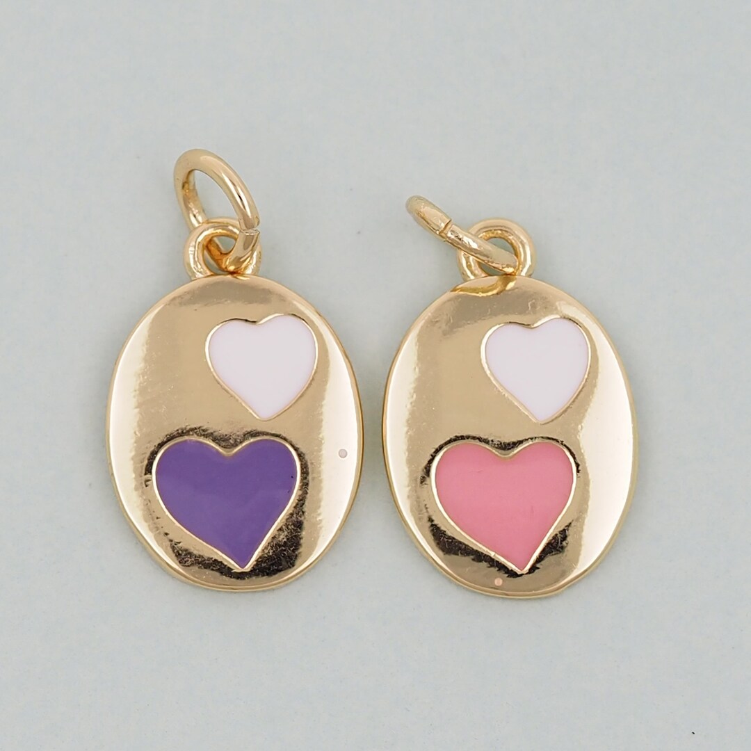 Gold Oval Heart Charms,18k Gold Filled Heart Pendant,enamel Heart Charm ...
