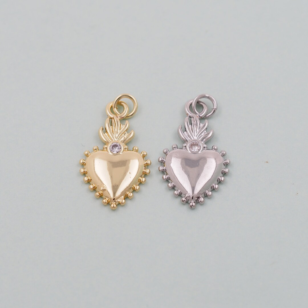 Gold Sacred Heart Charms,18k Gold Filled Flame Sacred Heart Pendant ...
