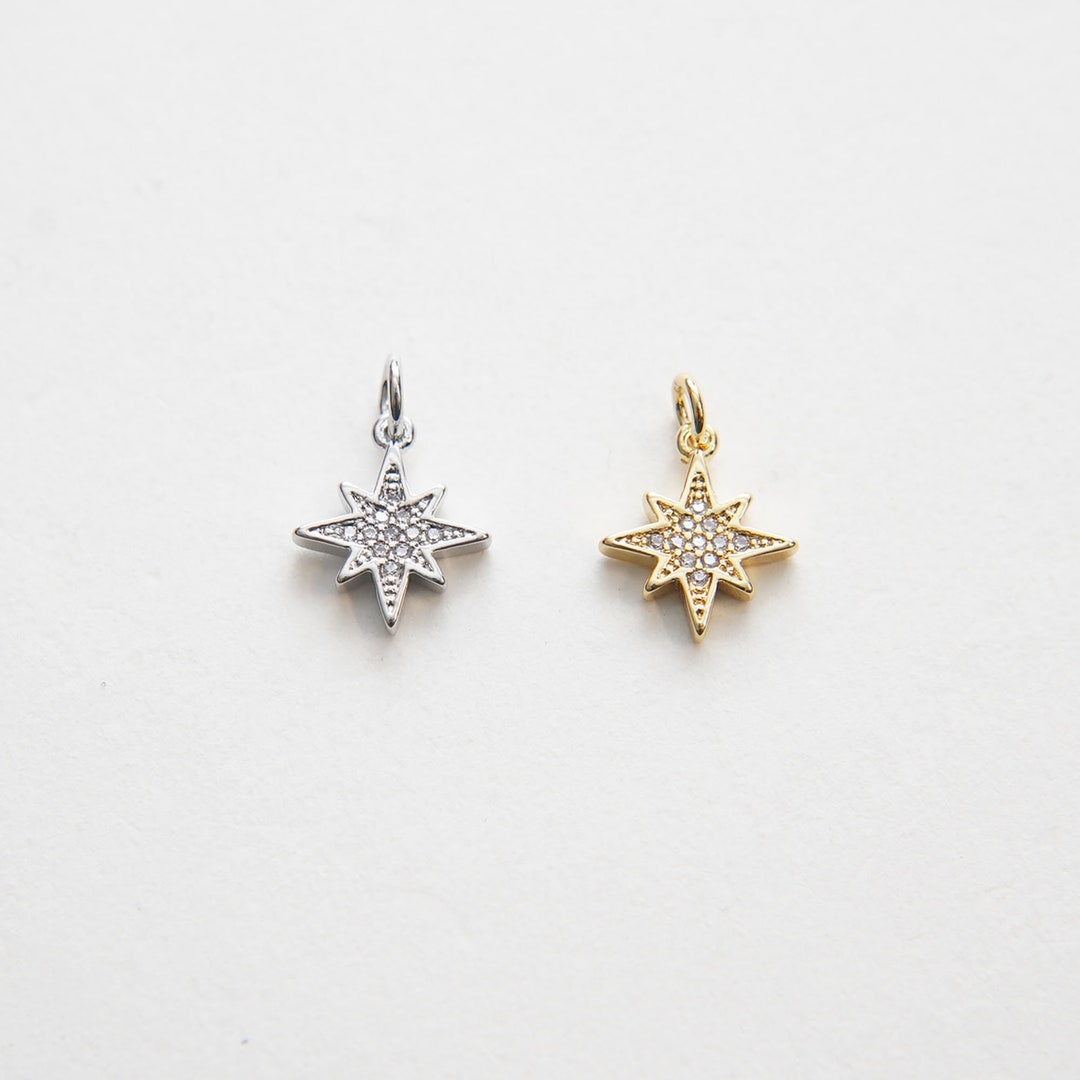 Gold Star Charms,18k Gold Filled Starburst Pendant,cz North Star Charm ...