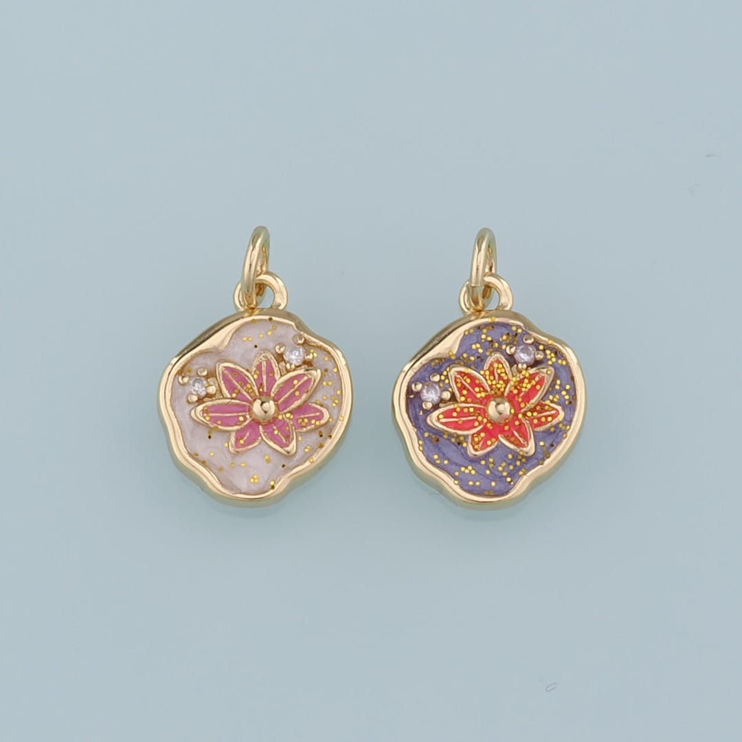 Gold Flower Charms,18k Gold Filled Flower Pendant,enamel Flower Charm ...