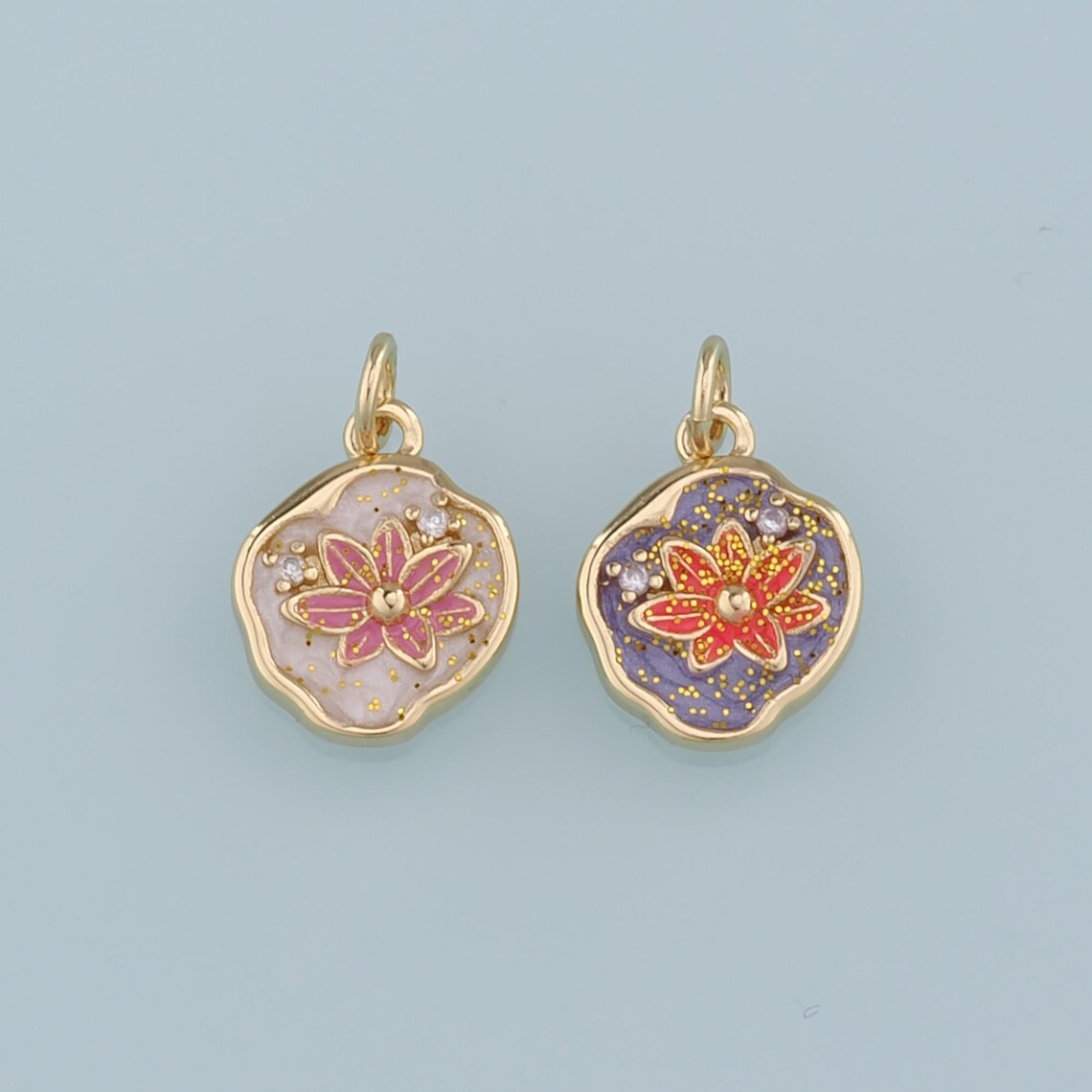 Gold Flower Charms,18k Gold Filled Flower Pendant,enamel Flower Charm ...