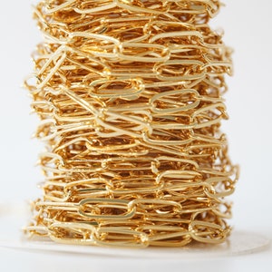 Gold Oval Chain,18k Gold Filled Rectangle Paper Clip Chain for Necklace ...