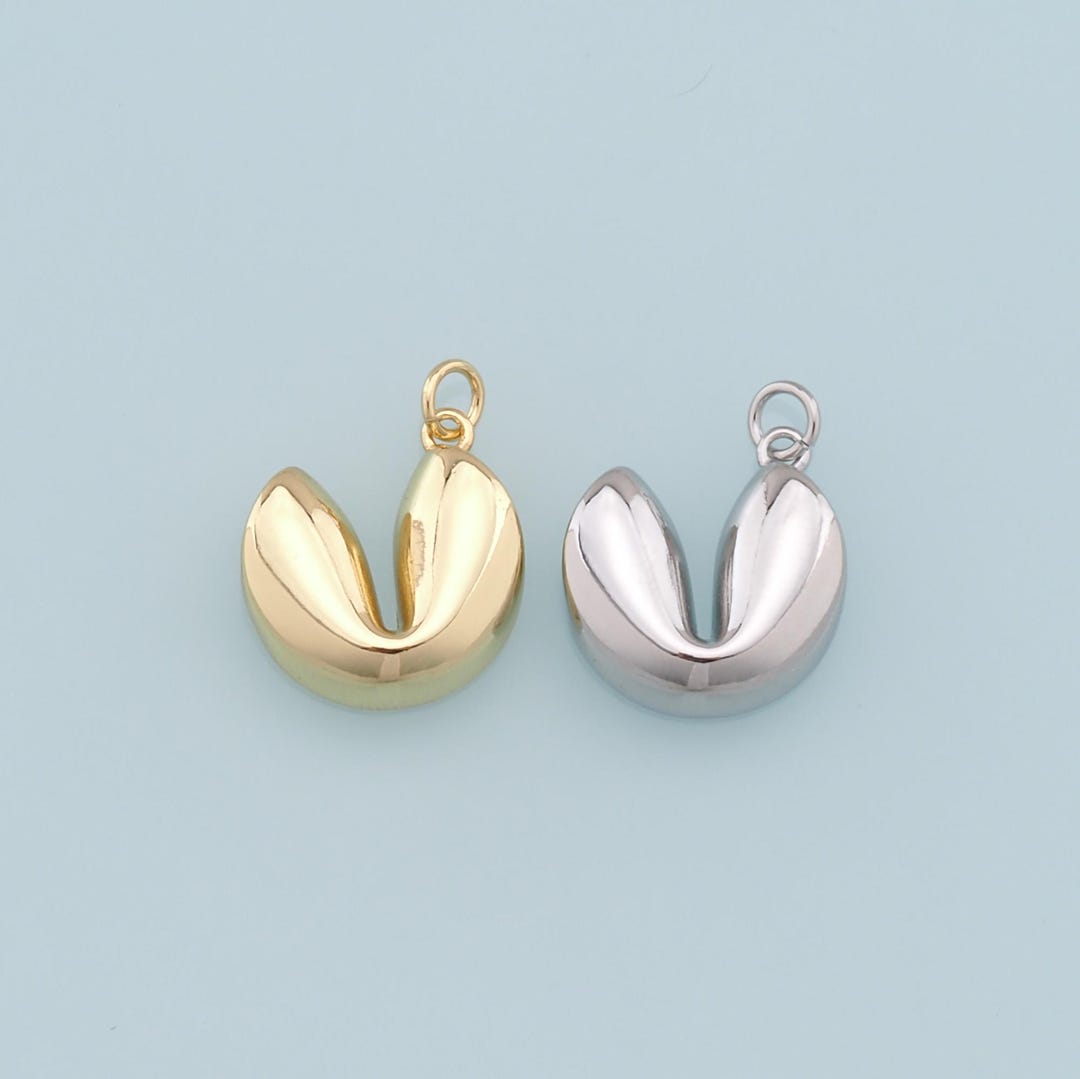 Gold Fortune Cookie Charms,18k Gold Filled Heart Pendant,silver Heart ...