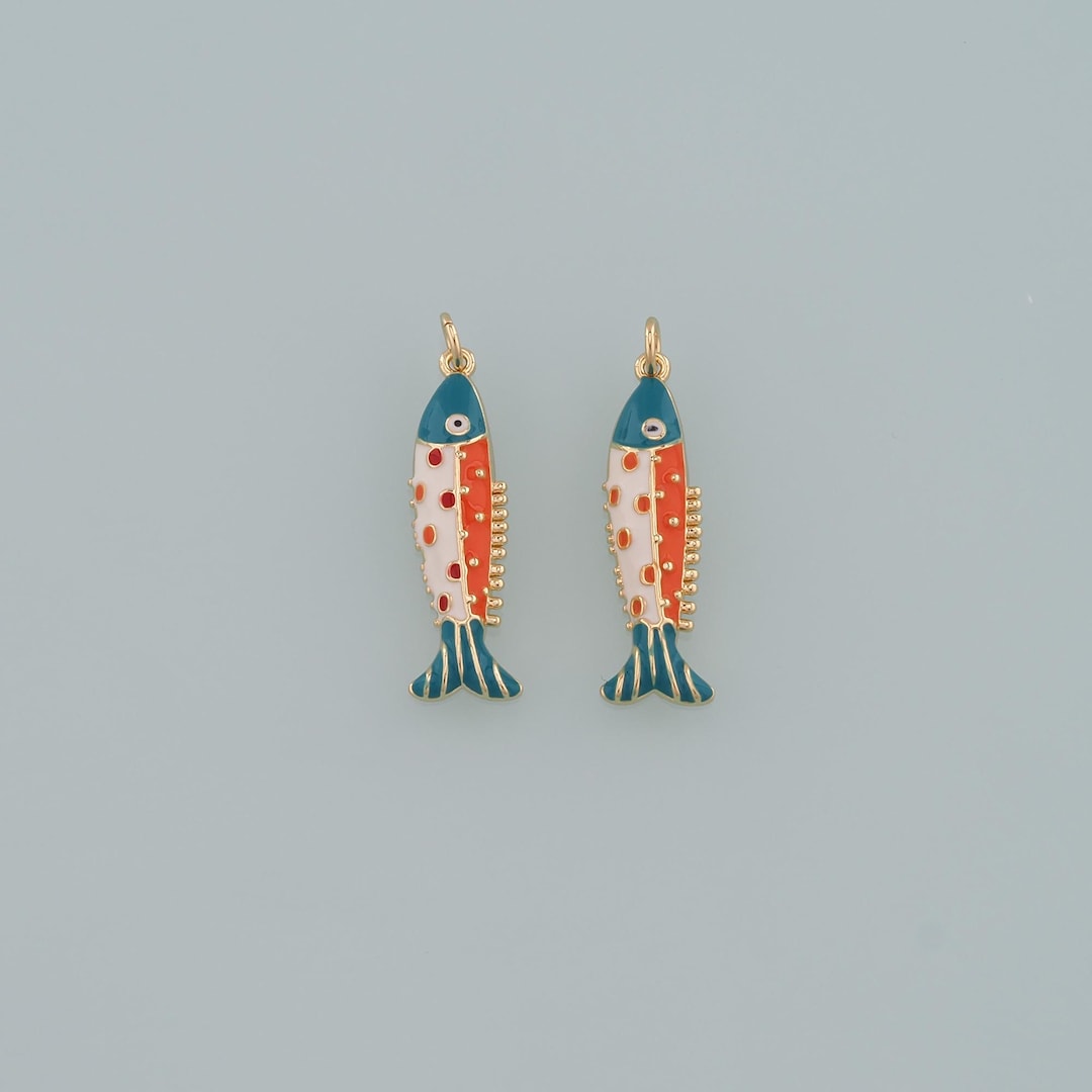 Gold Fish Charms,18k Gold Filled Fish Pendant,enamel Ocean Charm ...