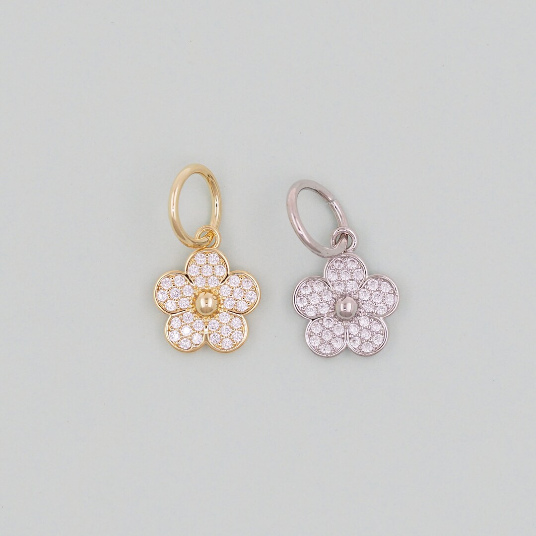 Gold Flower Charms,18k Gold Filled CZ Flower Pendant,silver Flower ...