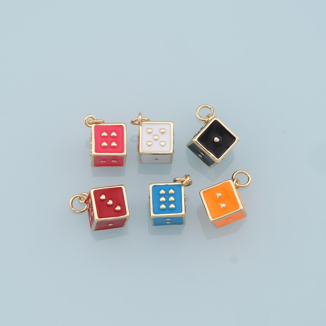 Gold Dice Charms,18k Gold Filled Enamel Dice Pendant,dice Charms ...