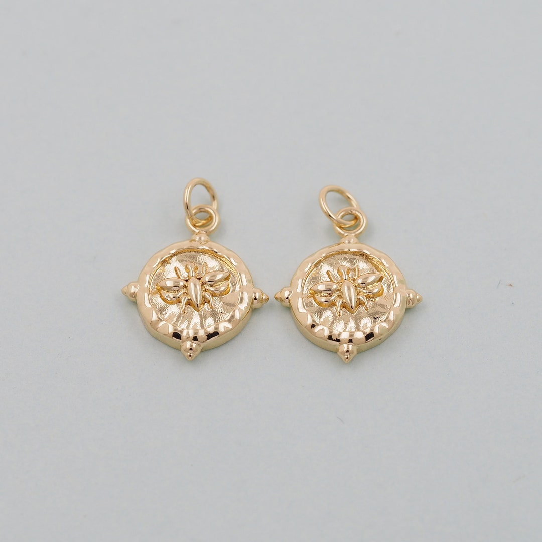 Gold Bee Charms,18k Gold Filled Coin Bee Pendant,bee Charm Bracelet ...