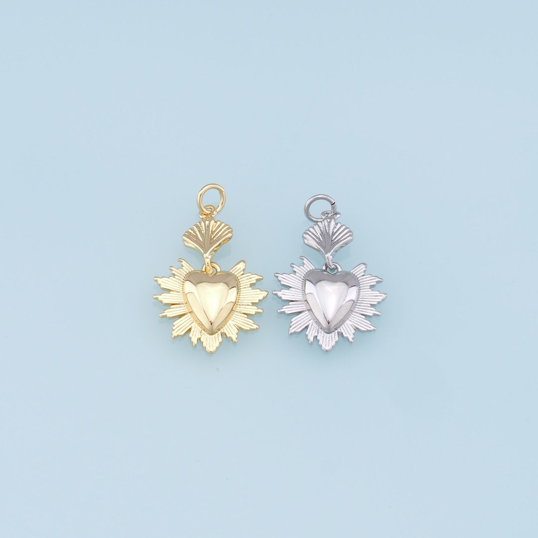 Gold Sacred Heart Charms,18k Gold Filled Flame Sacred Heart Pendant ...