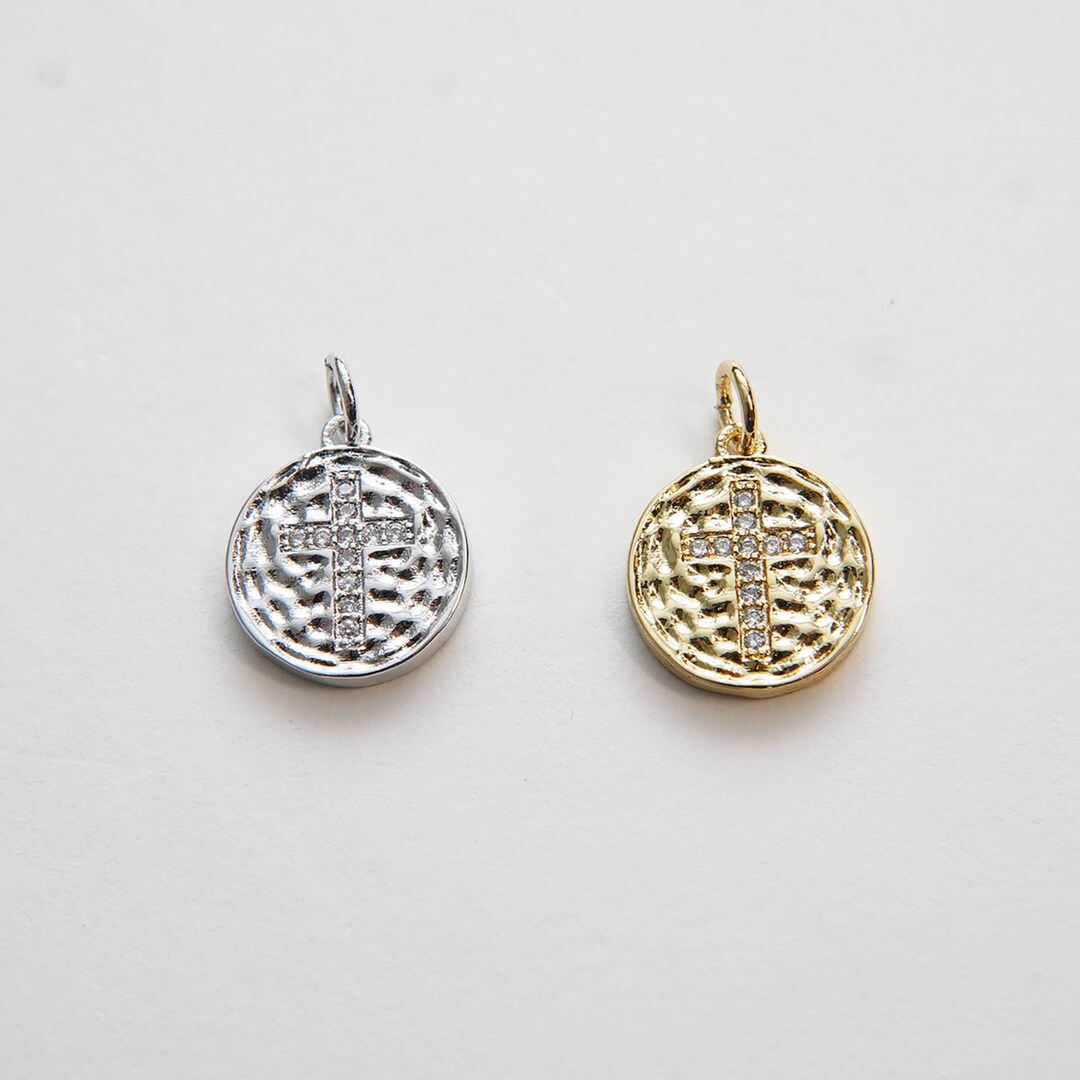 Gold Cross Charms,18k Gold Filled Round Coin Cross Pendant,cz Micro ...