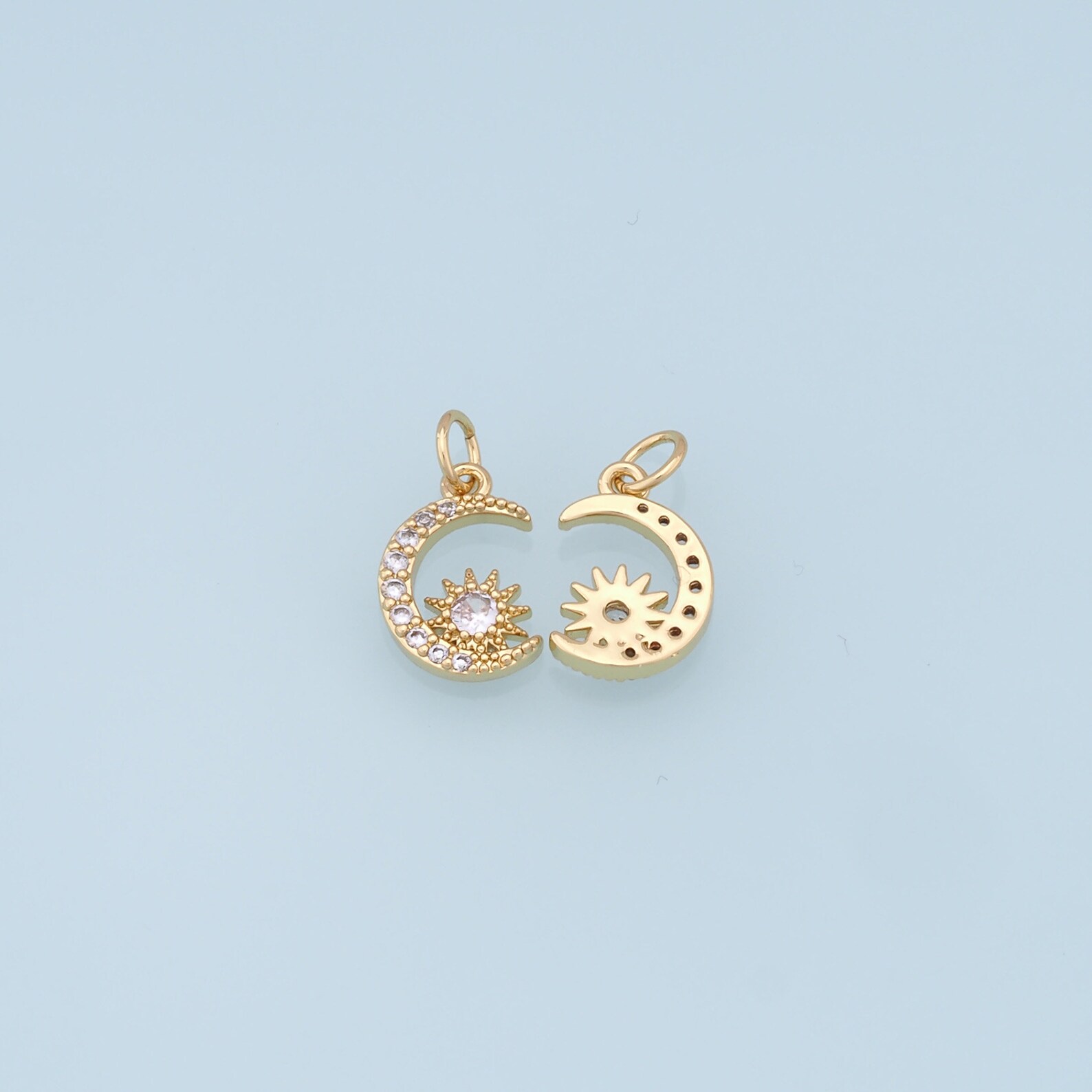 Gold Moon Star Charms,18k Gold Filled CZ Moon Pendant,celestial Charm ...