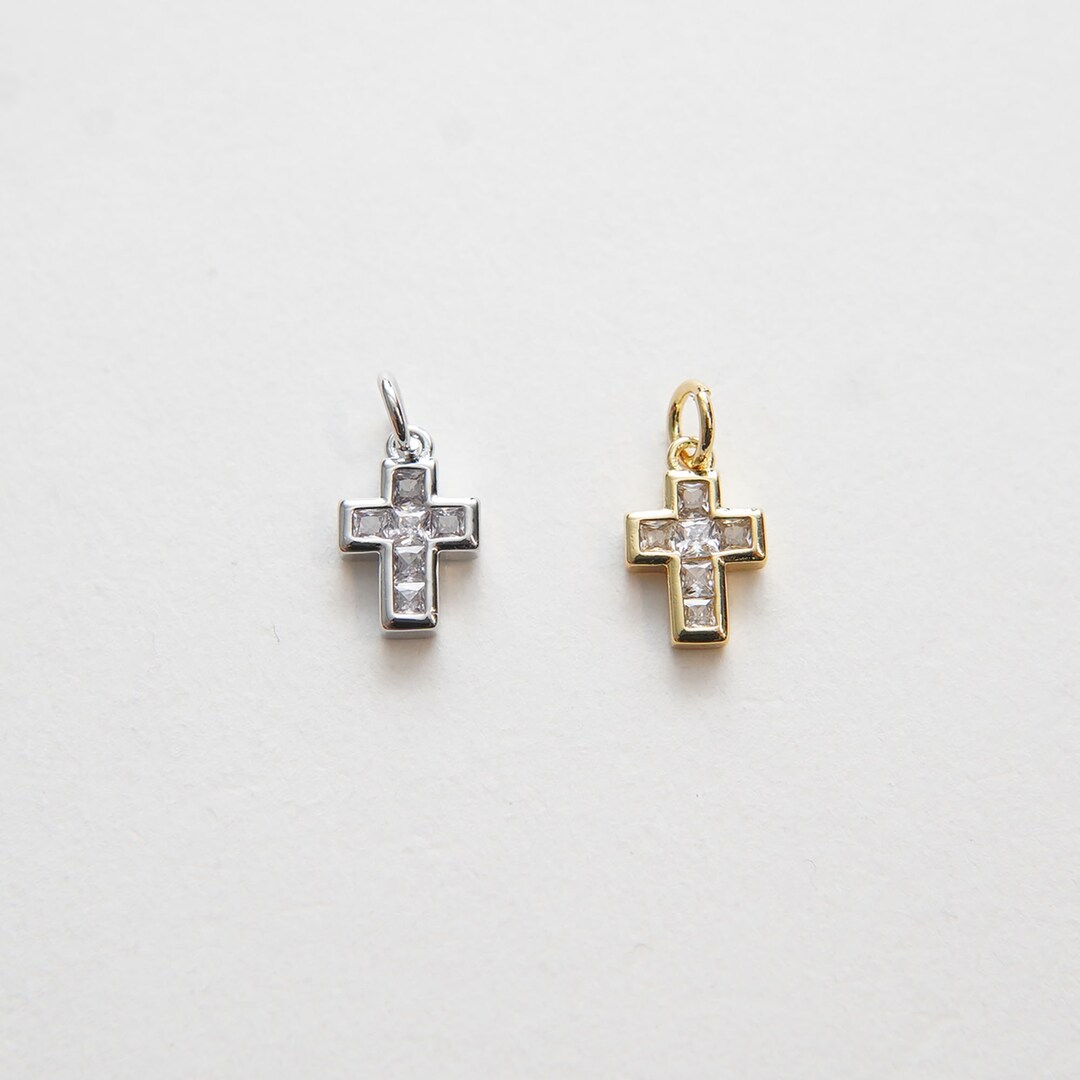 Gold Cross Charms,18k Gold Filled Cross Pendant,cz Micro Pave Protect ...