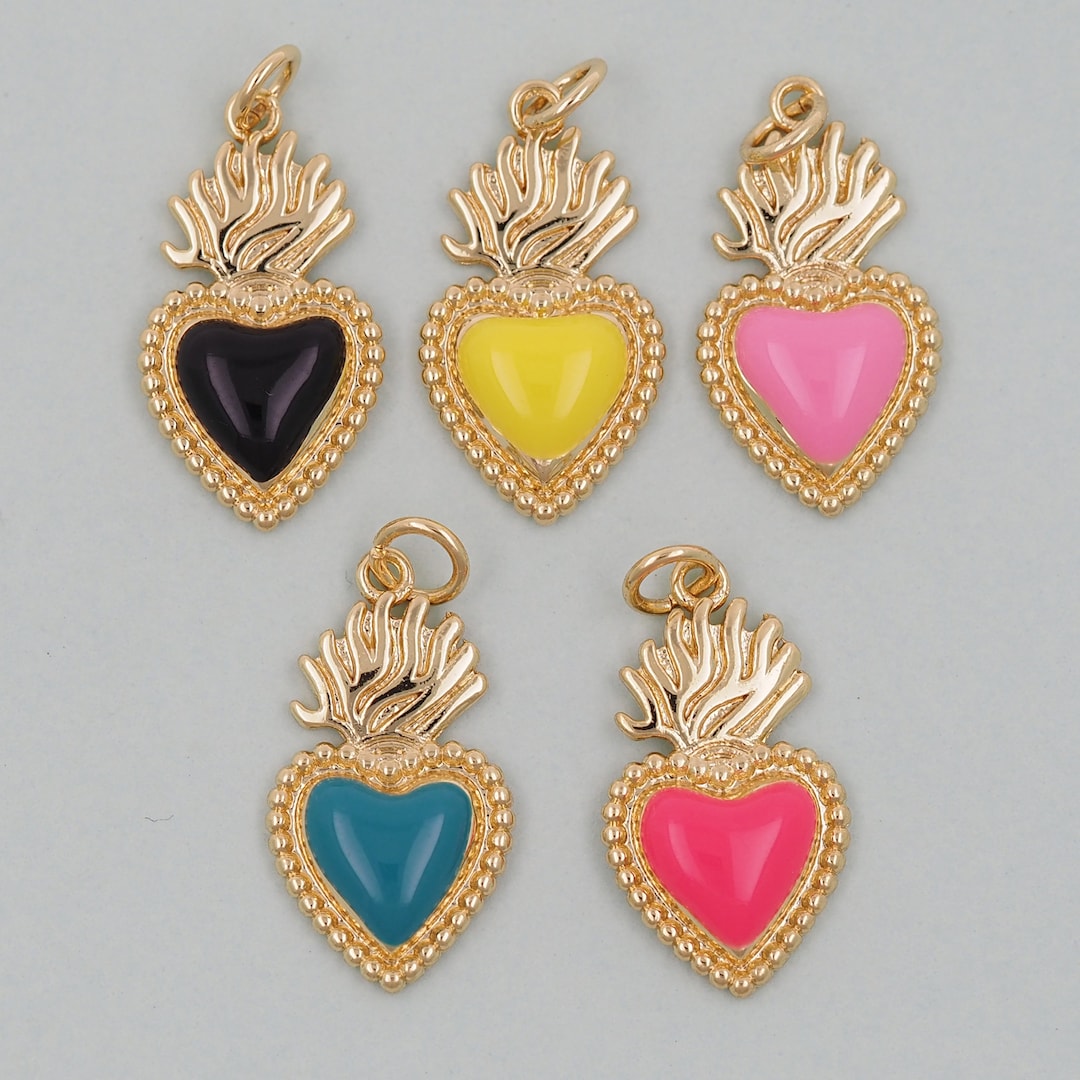 Gold Sacred Heart Charms,18k Gold Filled Sacred Heart Pendant,religious ...