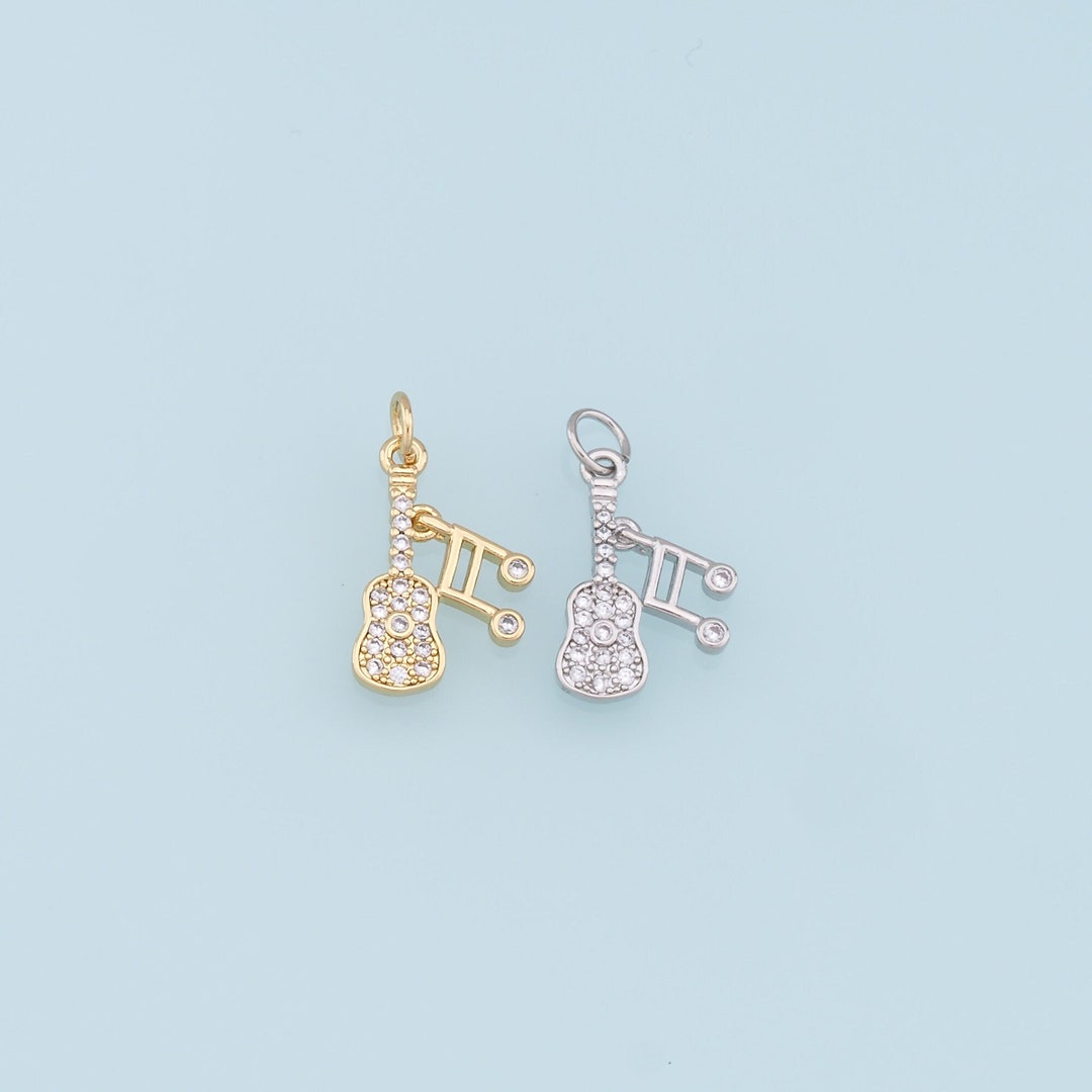 Gold Guitar Charms,18k Gold Filled CZ Micro Pave Guitar Pendant,music ...