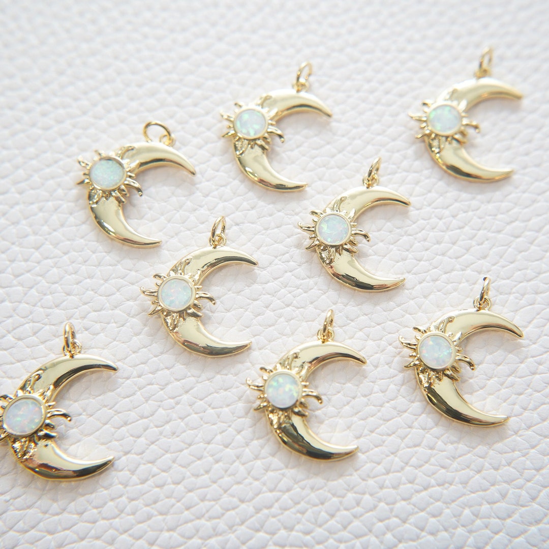 Gold Moon Charms,18k Gold Filled CZ Moon Pendant,celestial Charm ...