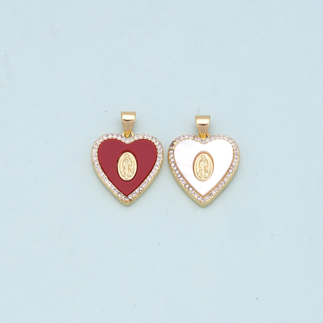Gold Heart Our Lady Charms,18k Gold Filled Heart Pendant,red Shell ...