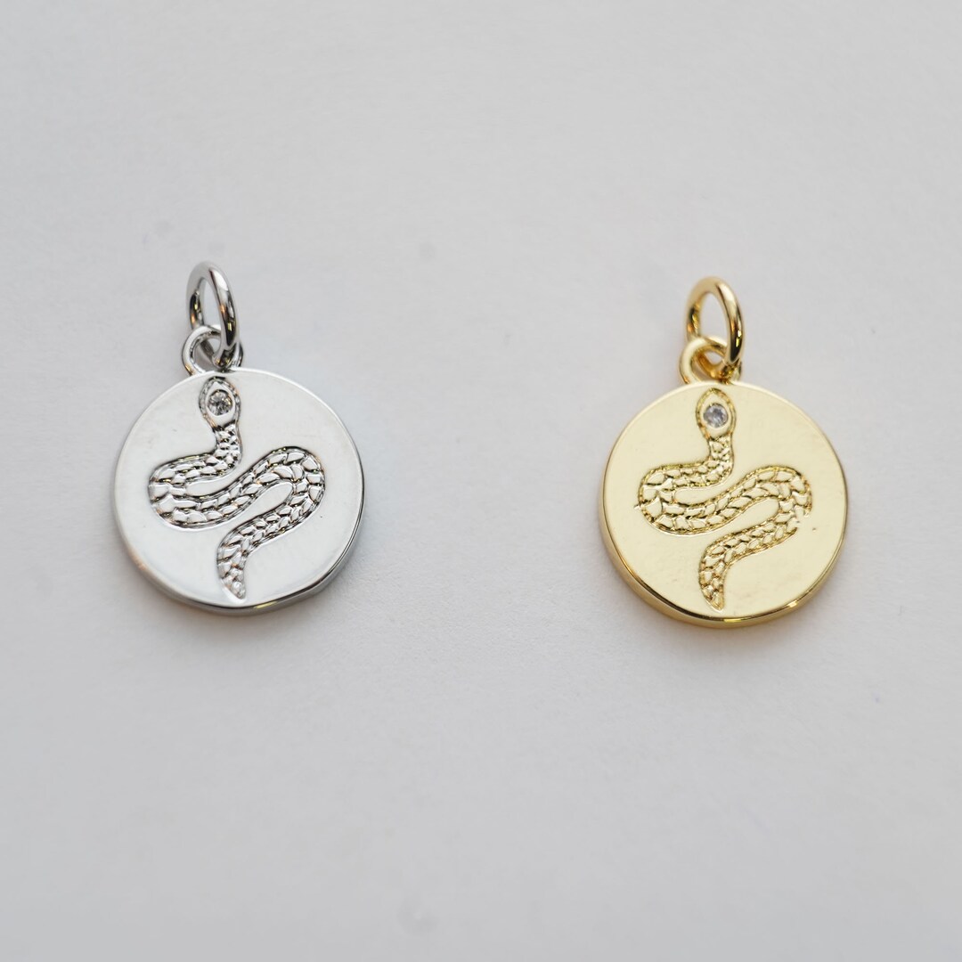 18K Gold Filled Round Coin Snake Pendant,silver CZ Snake Charms ...