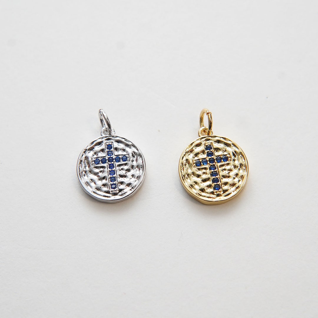 Gold Cross Charms,18k Gold Filled Round Coin Cross Pendant,cz Micro ...