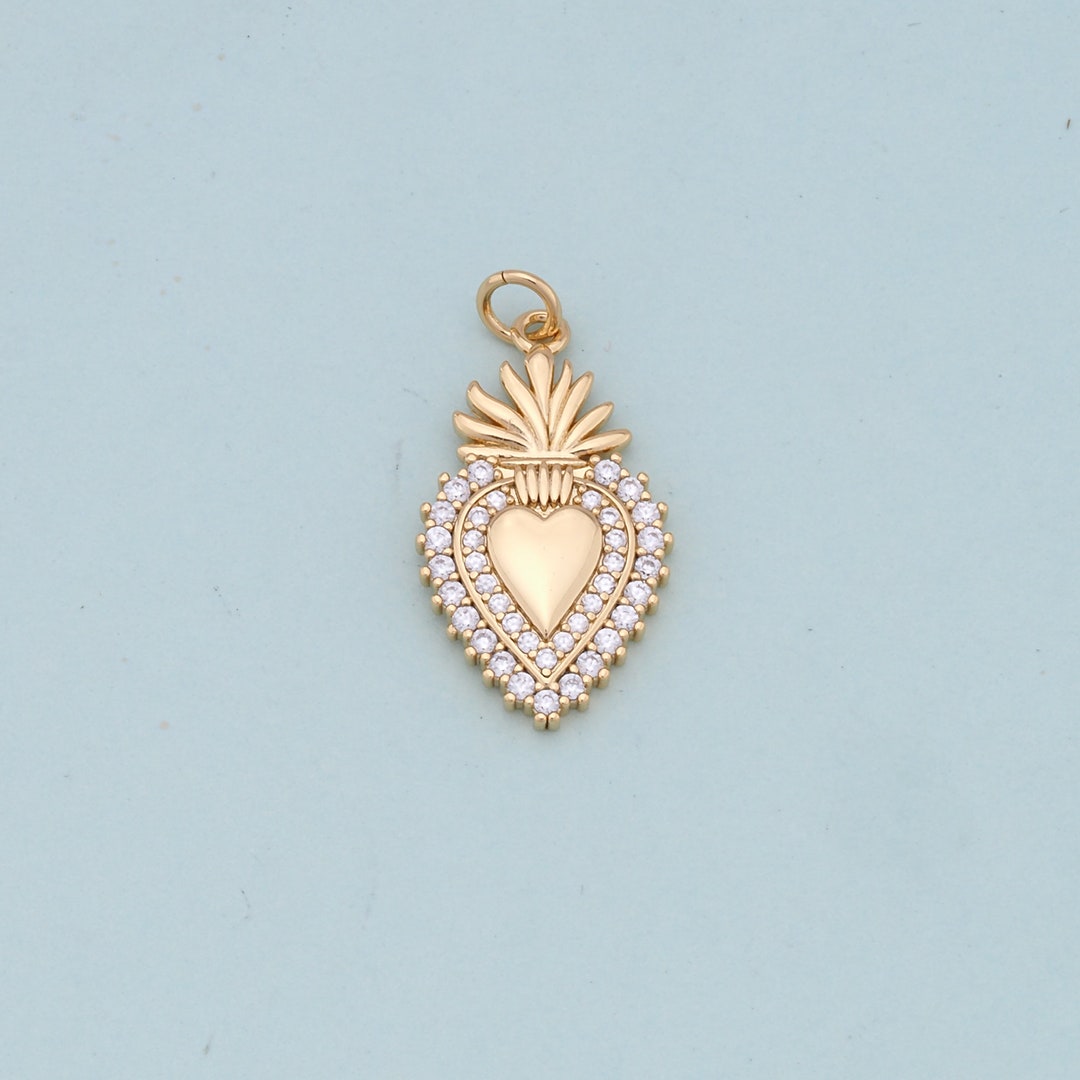 Gold Sacred Heart Charms,18k Gold Filled Flame Sacred Heart Pendant ...
