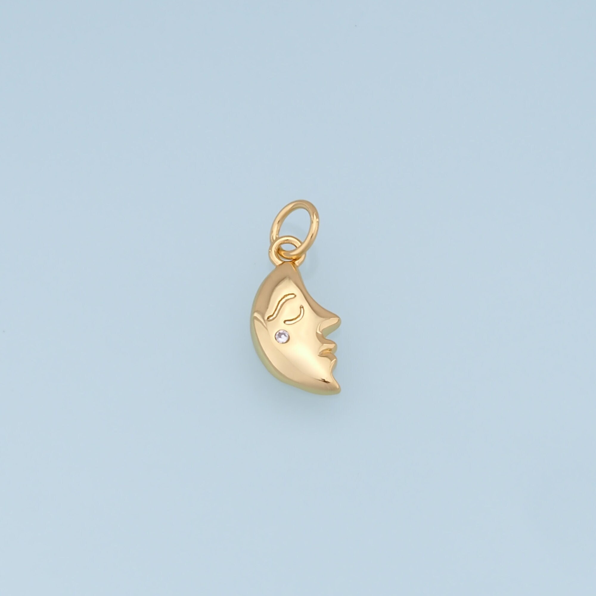 Gold Moon Charms,18k Gold Filled Moon Pendant,cz Micro Pave Celestial ...