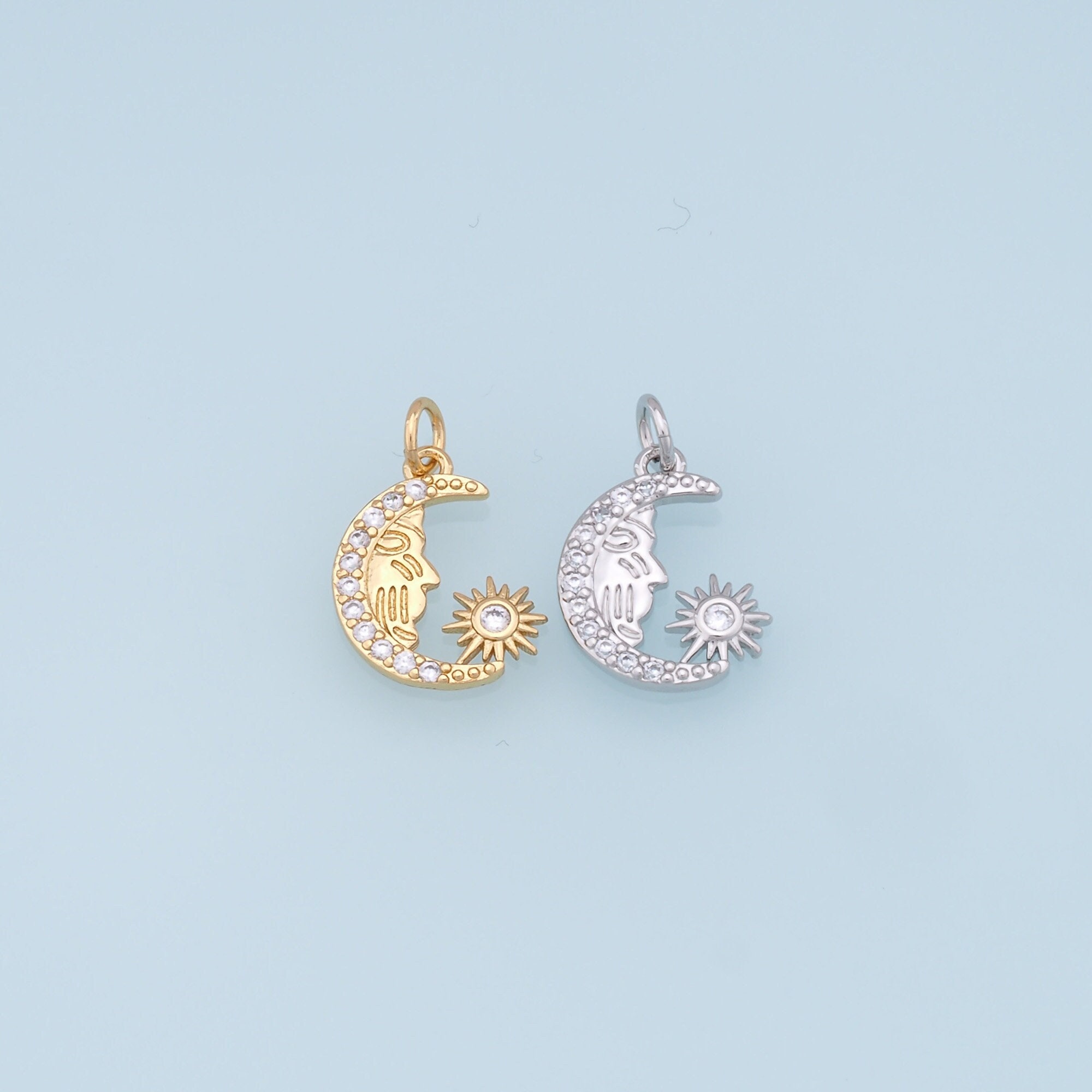 Gold Moon Star Charms,18k Gold Filled CZ Moon Pendant,celestial Charm ...