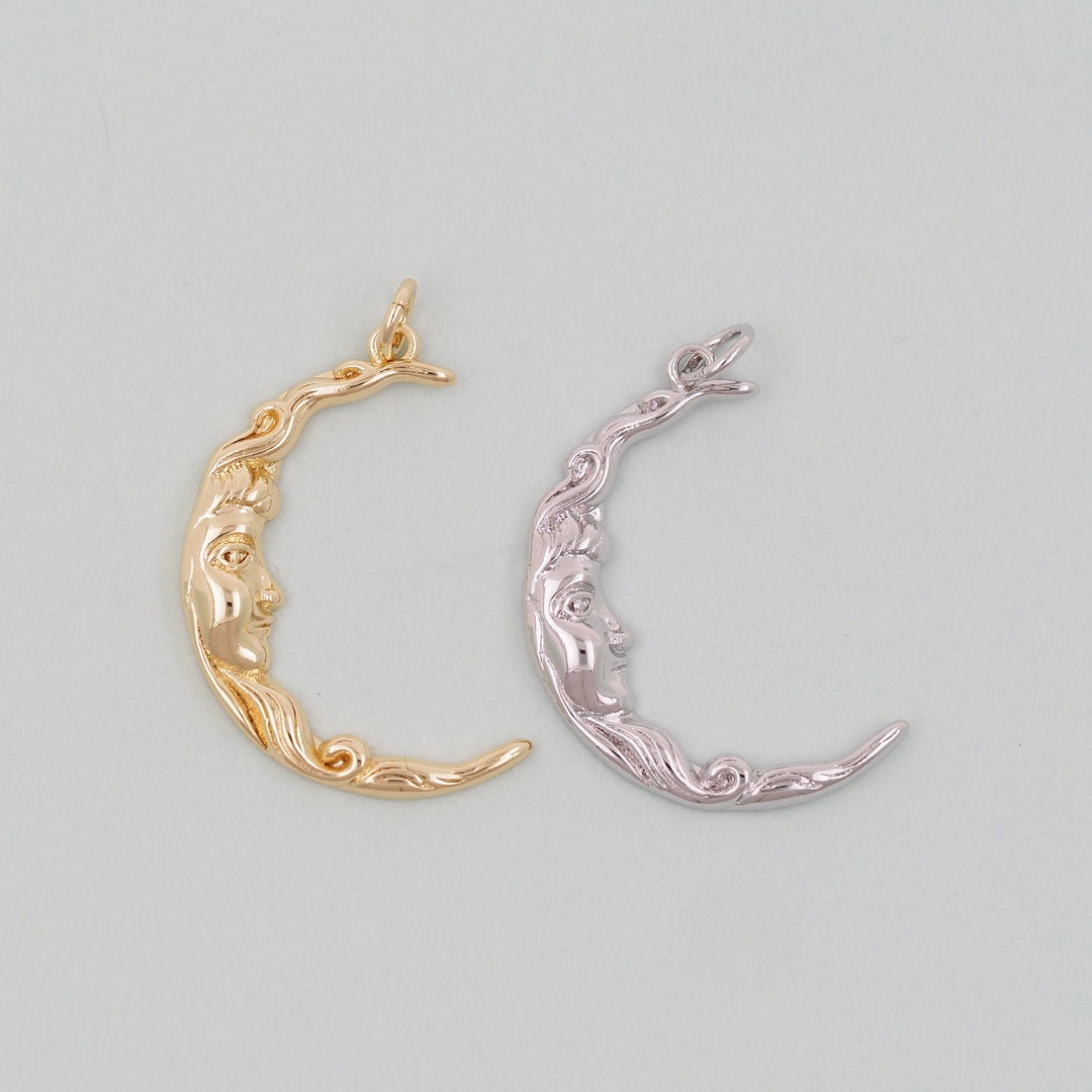 Gold Moon Charms,18k Gold Filled Moon Pendant,cz Micro Pave Celestial ...