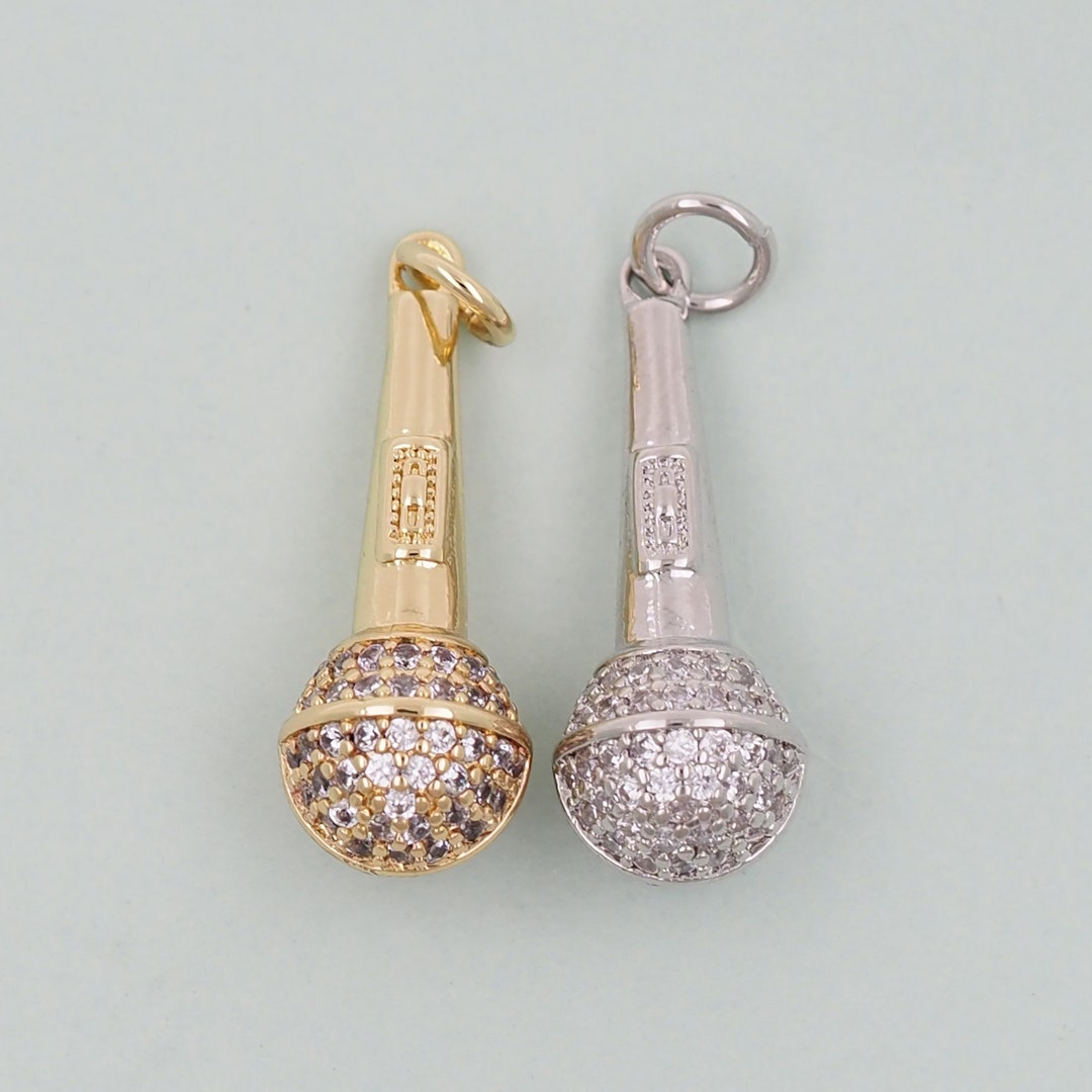Gold Microphone Charms,18k Gold Filled CZ Microphone Pendant,microphone ...