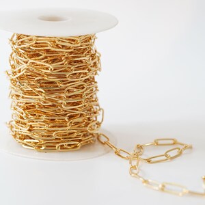 Gold Oval Chain,18k Gold Filled Rectangle Paper Clip Chain for Necklace ...