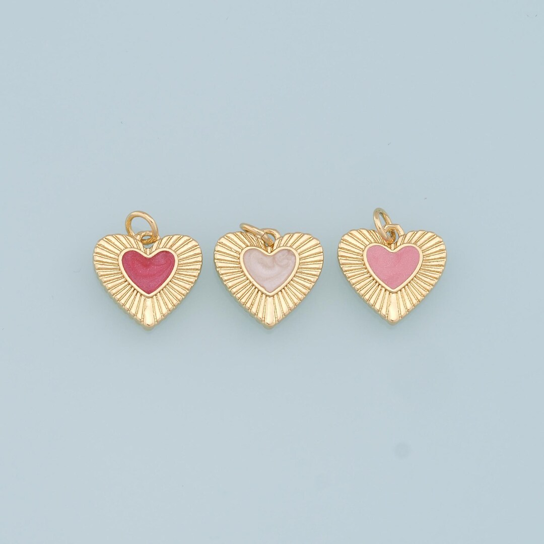 Gold Heart Charms,18k Gold Filled Enamel Heart Pendant,heart Charm ...