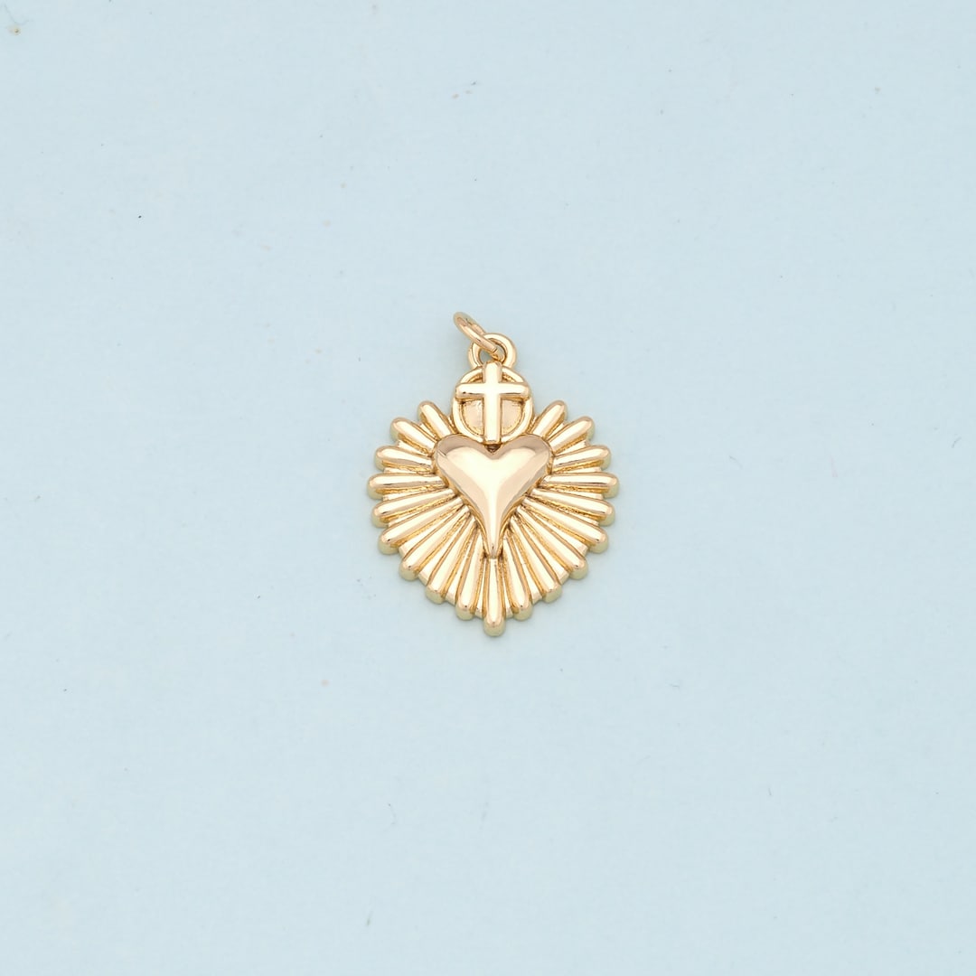 Gold Sacred Heart Charms,18k Gold Filled Flame Sacred Heart Pendant ...